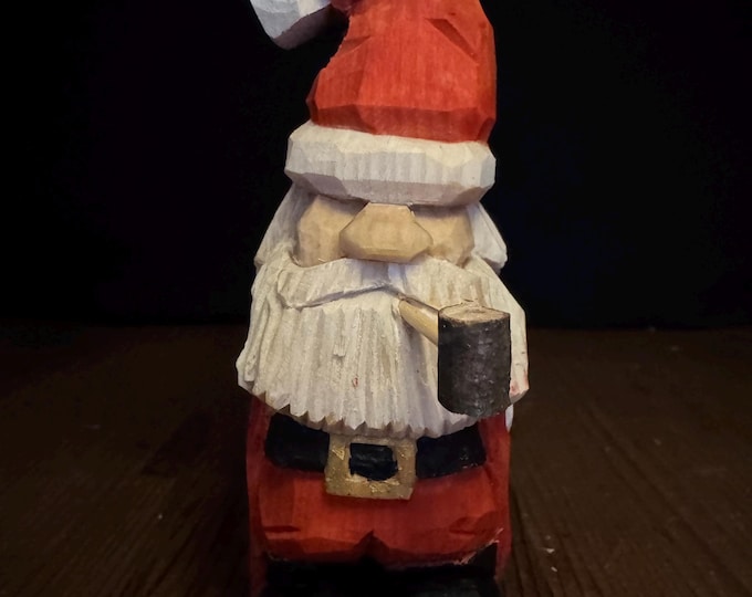 Hand-carved Wooden Santa With Pipe, Hand Painted Christmas Decor, Gnome ...
