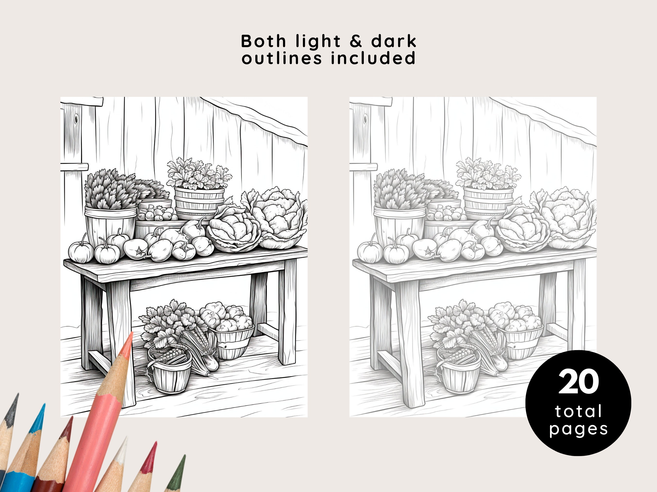 Farmers Market Coloring Page, Mindfulness Adult Coloring Book, Market ...