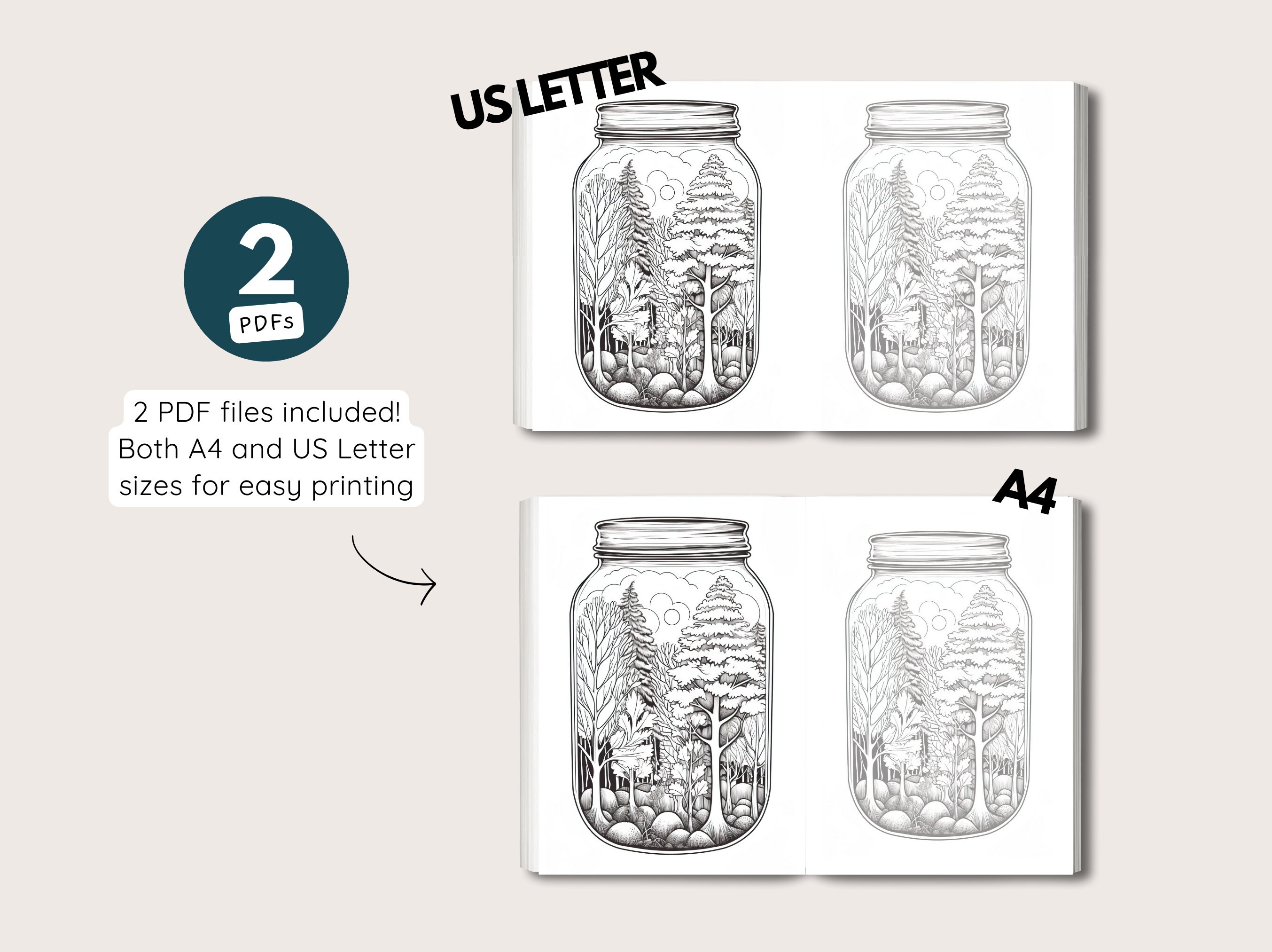 20 Enchanted Forest Jar Coloring Pages, Adult and Kids Colouring Book ...