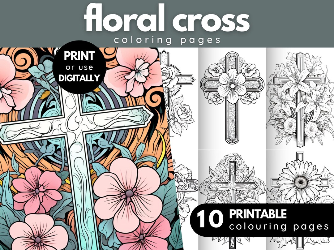 Holy Cross Coloring Books, Floral Crosses Coloring Page, Printable ...