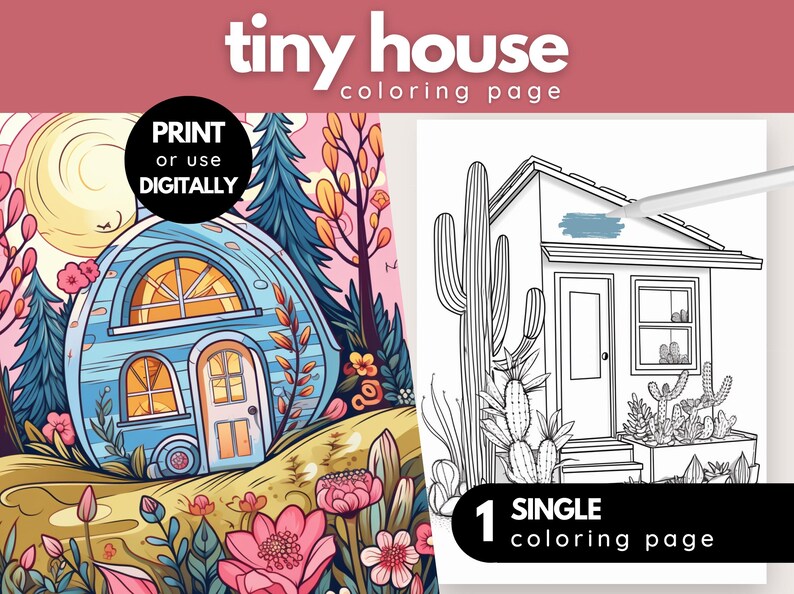 Tiny Home Coloring Sheet for Adults, Single Page Printable, Home on ...