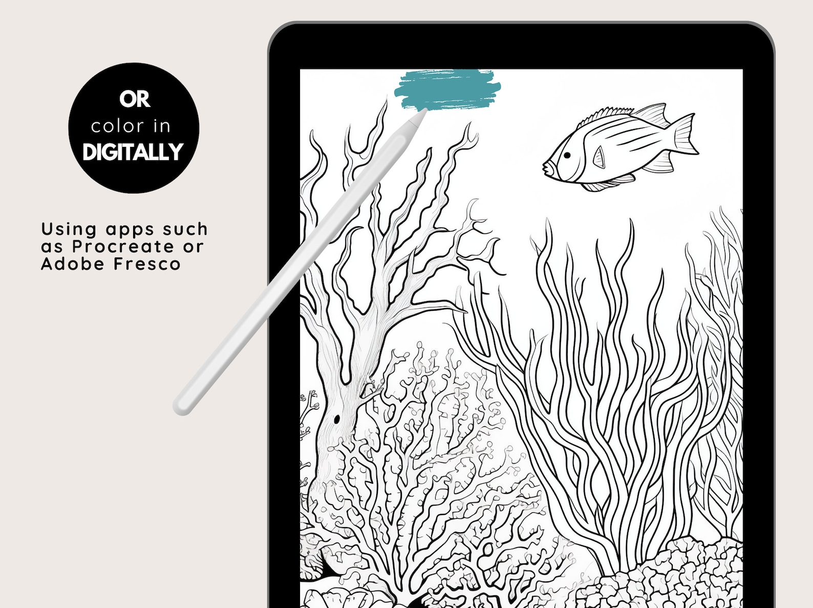 Coral Reef Coloring Page Adult Colouring Book, Beach Holiday Coloring ...