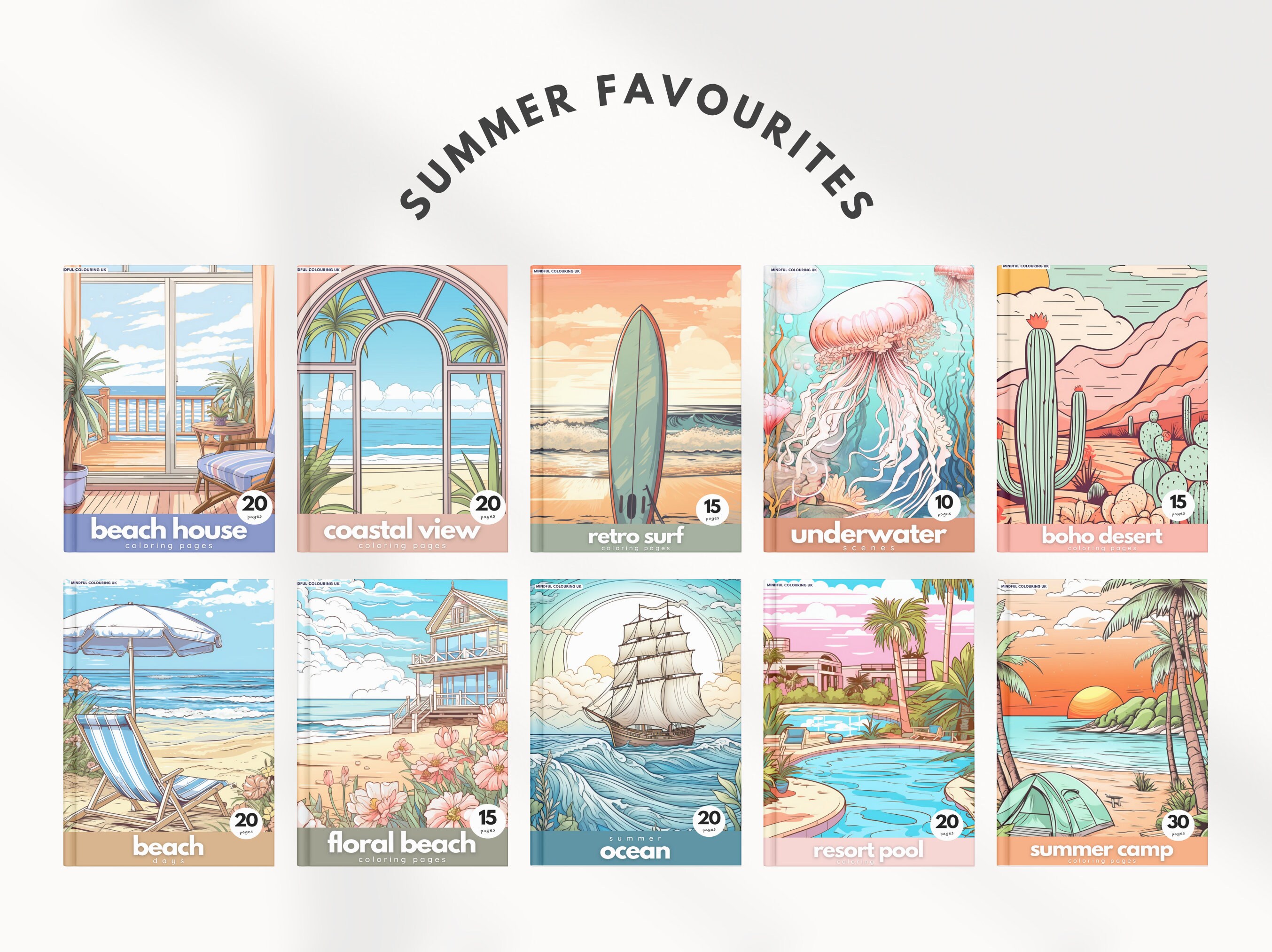 Adult Coloring Pages Bundle, Summer Vacation Coloring Sheets, Summer ...