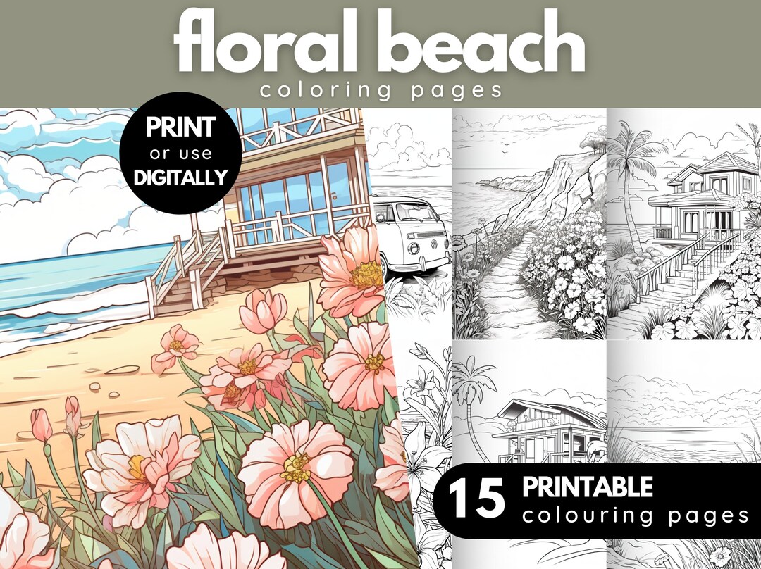 Summer Coloring Pages, Floral Beach Adult Colouring Book, Family ...