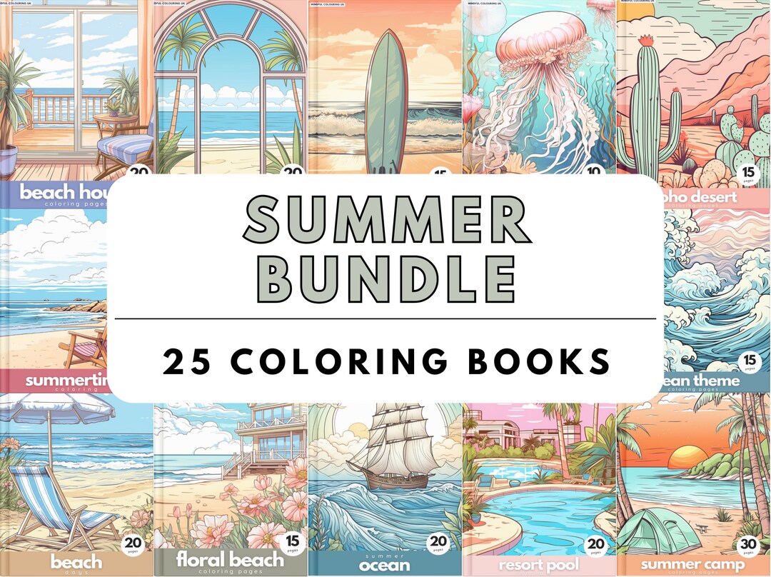 Adult Coloring Pages Bundle, Summer Vacation Coloring Sheets, Summer ...