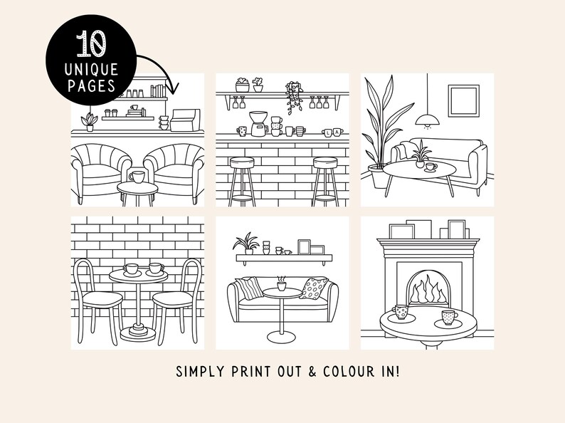 Adult Coloring Pages Coffee House, Cute Coffee Shop Coloring Book, Cozy ...