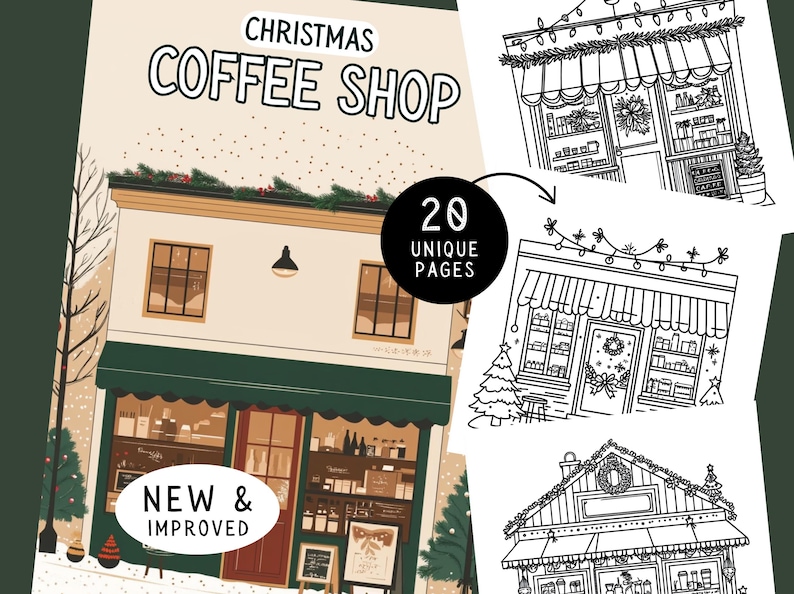 Cozy Christmas Scenes Coloring Pages, Adult Coloring Book Coffee House ...