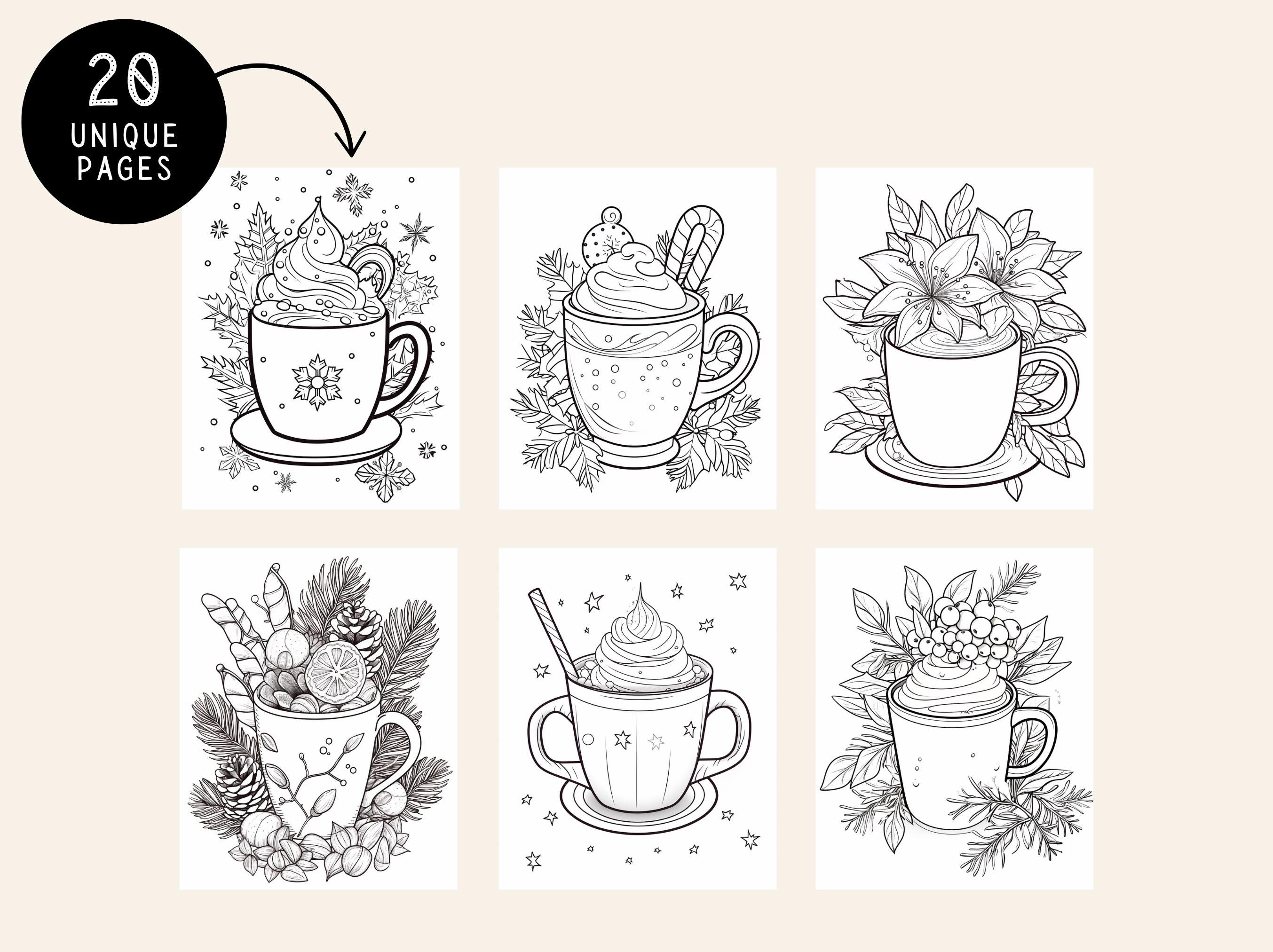 Cozy Winter Coloring Pages, Festive Drinks Printable Sheets, Hot ...