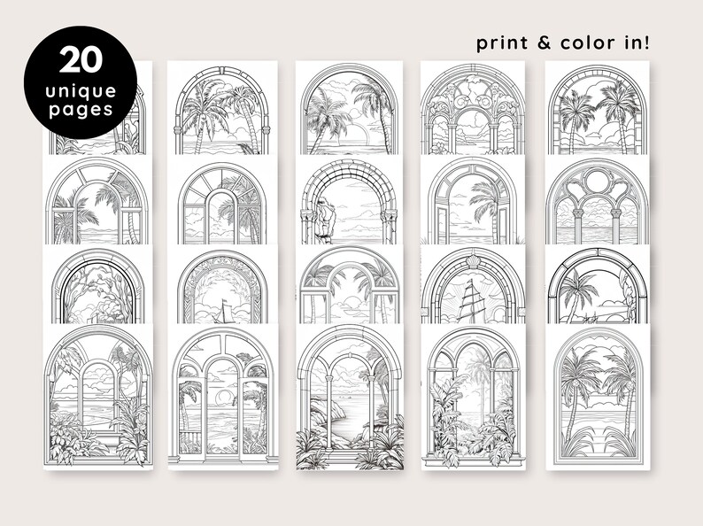 Summer Coloring Pages, Coastal View Through a Window, Seaside Adult ...