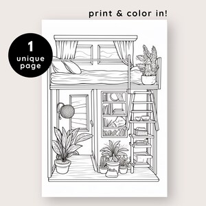 Pocket Room Coloring, Printable Activity Page for Adults, Boho Tiny ...
