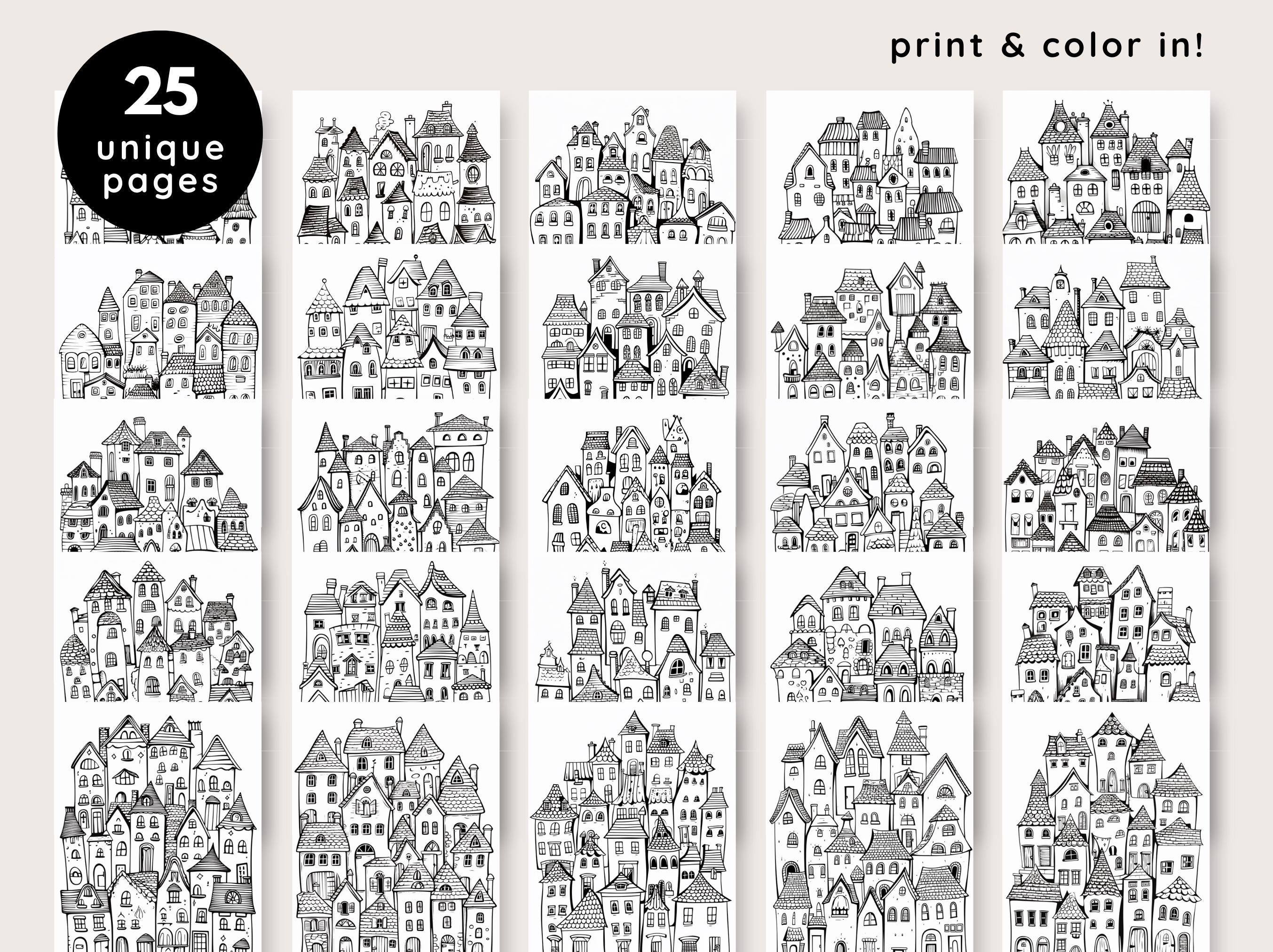 Houses Coloring Pages, Doodle Pocket House Coloring Book for Adults ...