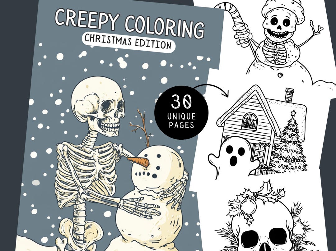 Creepy Christmas Coloring, Bold and Easy Printable Book, Spooky Winter ...