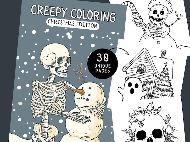 Creepy Christmas Coloring, Bold and Easy Printable Book, Spooky Winter ...