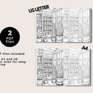 Adult Coloring Book Plants, Printable Plant Shop Interior Colouring ...
