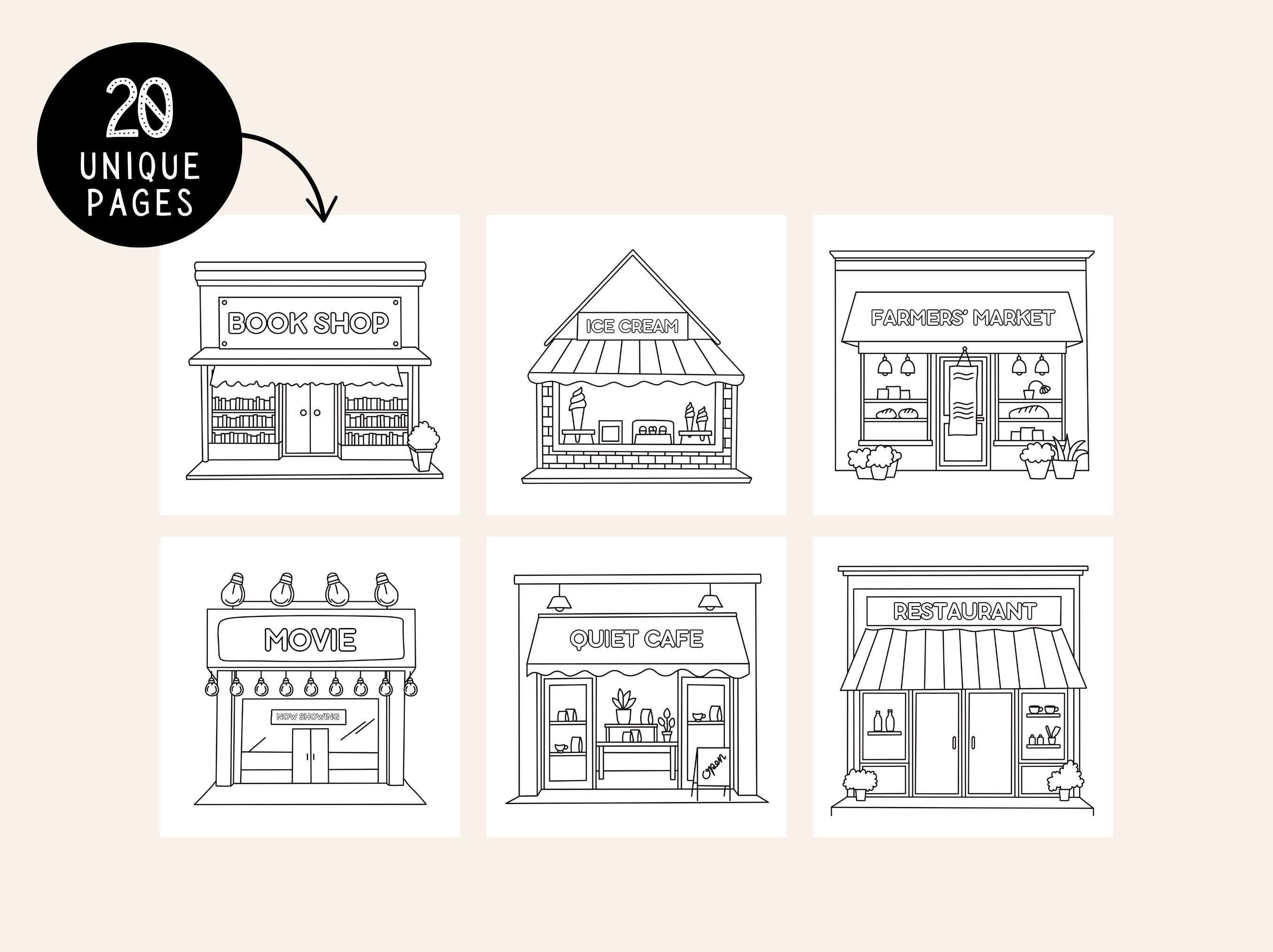 Coloring Pages Storefront, Shopfront Coloring Book, Cute Shops, Kawaii ...
