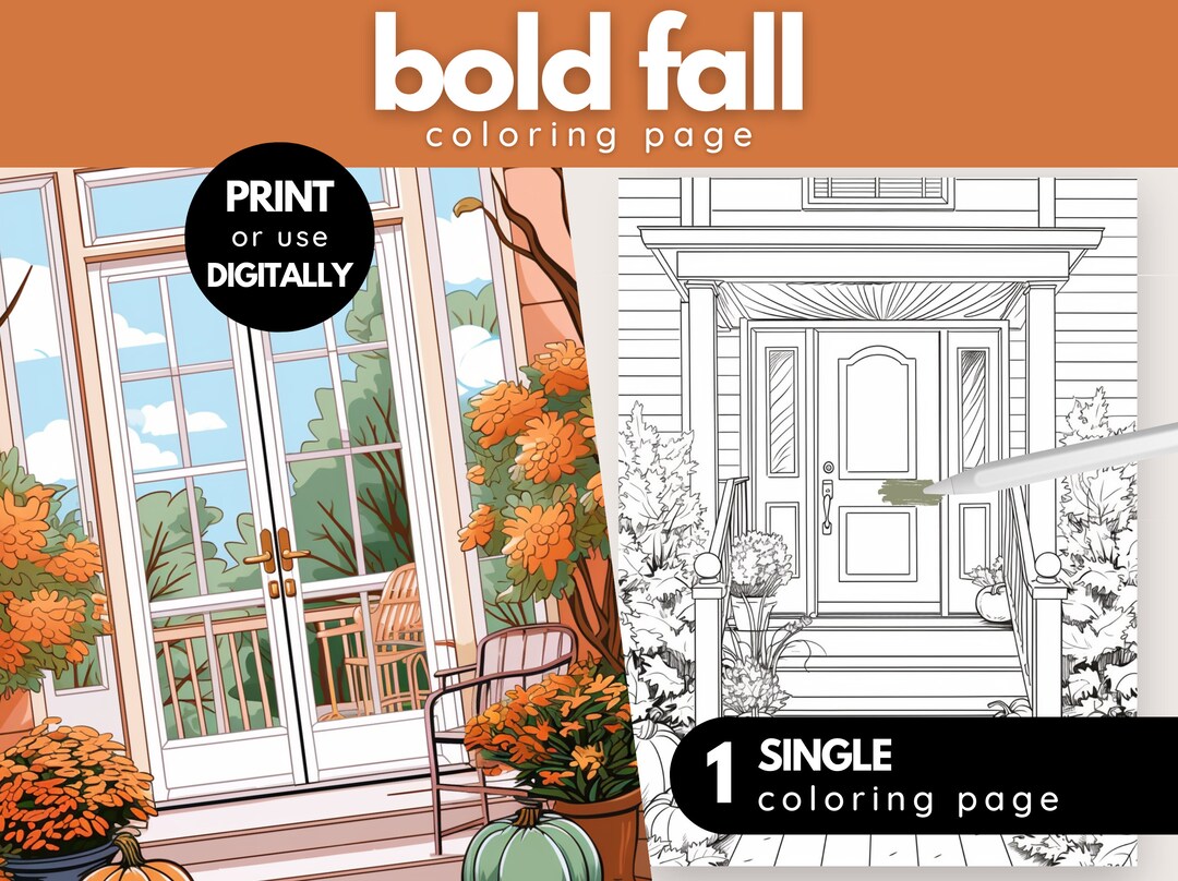 Bold Easy Coloring Page Fall, Single Page Coloring Sheet, Cozy Autumn ...