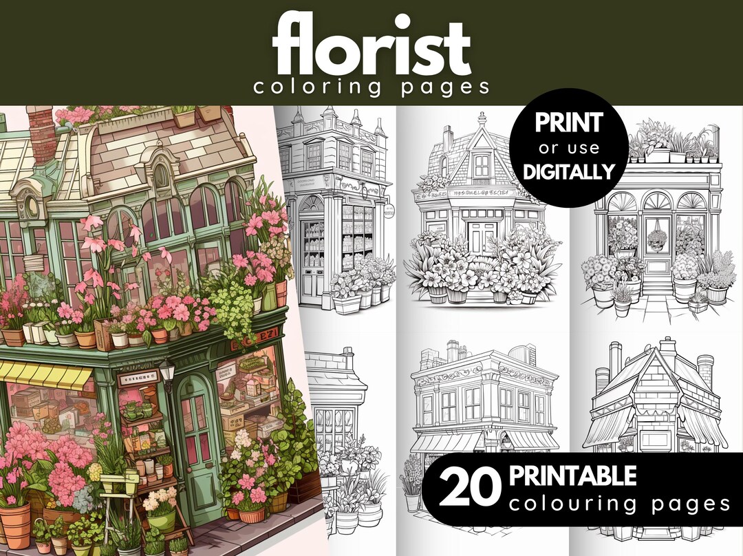 Flower Shop Coloring Sheet, Floral Storefront Coloring, Pretty London ...