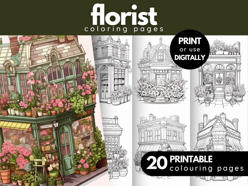 Flower Shop Coloring Sheet, Floral Storefront Coloring, Pretty London ...