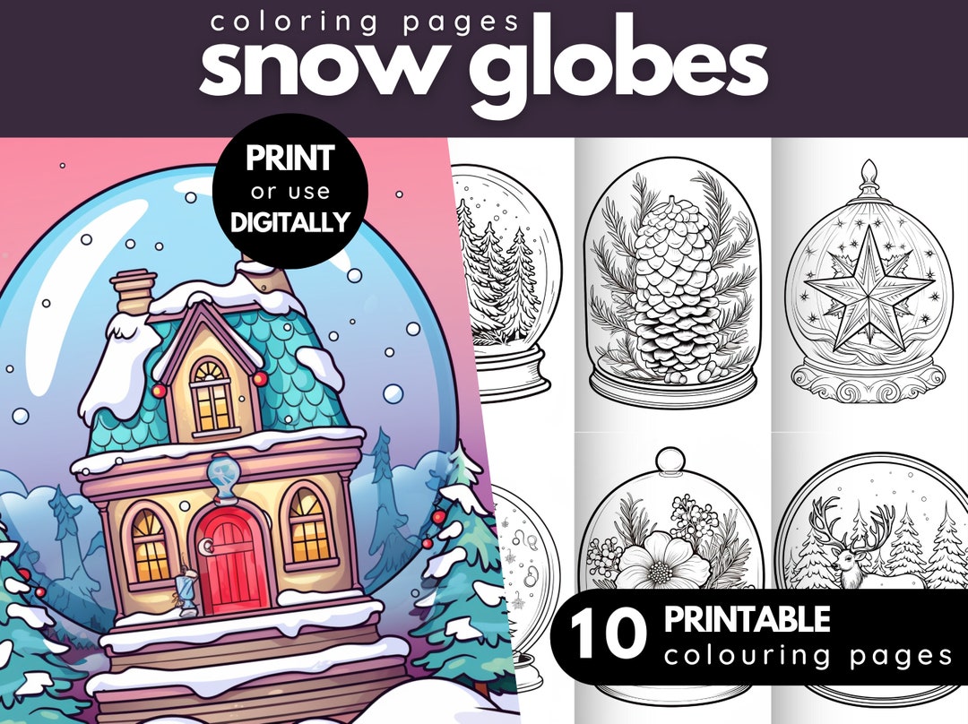 Snow Globe Coloring Page, Christmas Coloring Book, Holiday Coloring in ...