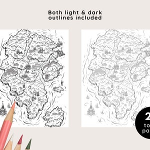 Fantasy Map Coloring Page, Mindfulness Adult Coloring Book, Magical ...