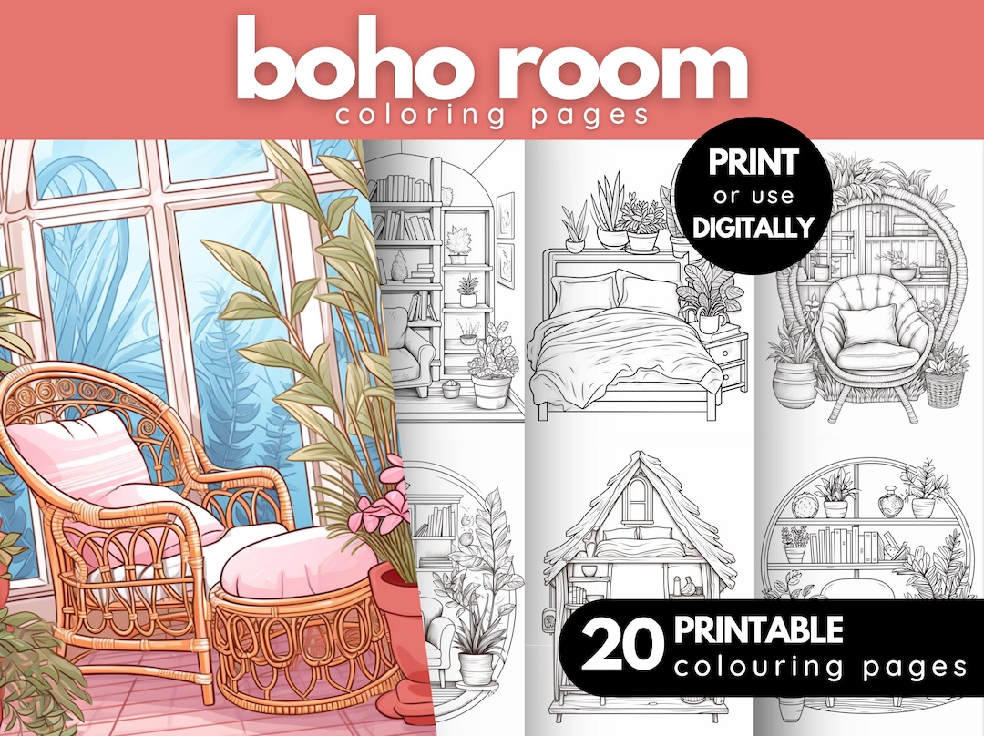 Cozy Room Coloring Pages, Pocket House Coloring Book for Adults, Boho ...