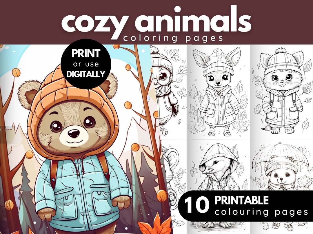 Cozy Animal Coloring Book, Woodland Autumn Animals Coloring Pages, Fall ...