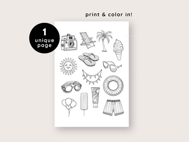 Pool Party Coloring Page, Mini Single Page Coloring Sheet, Coloring ...