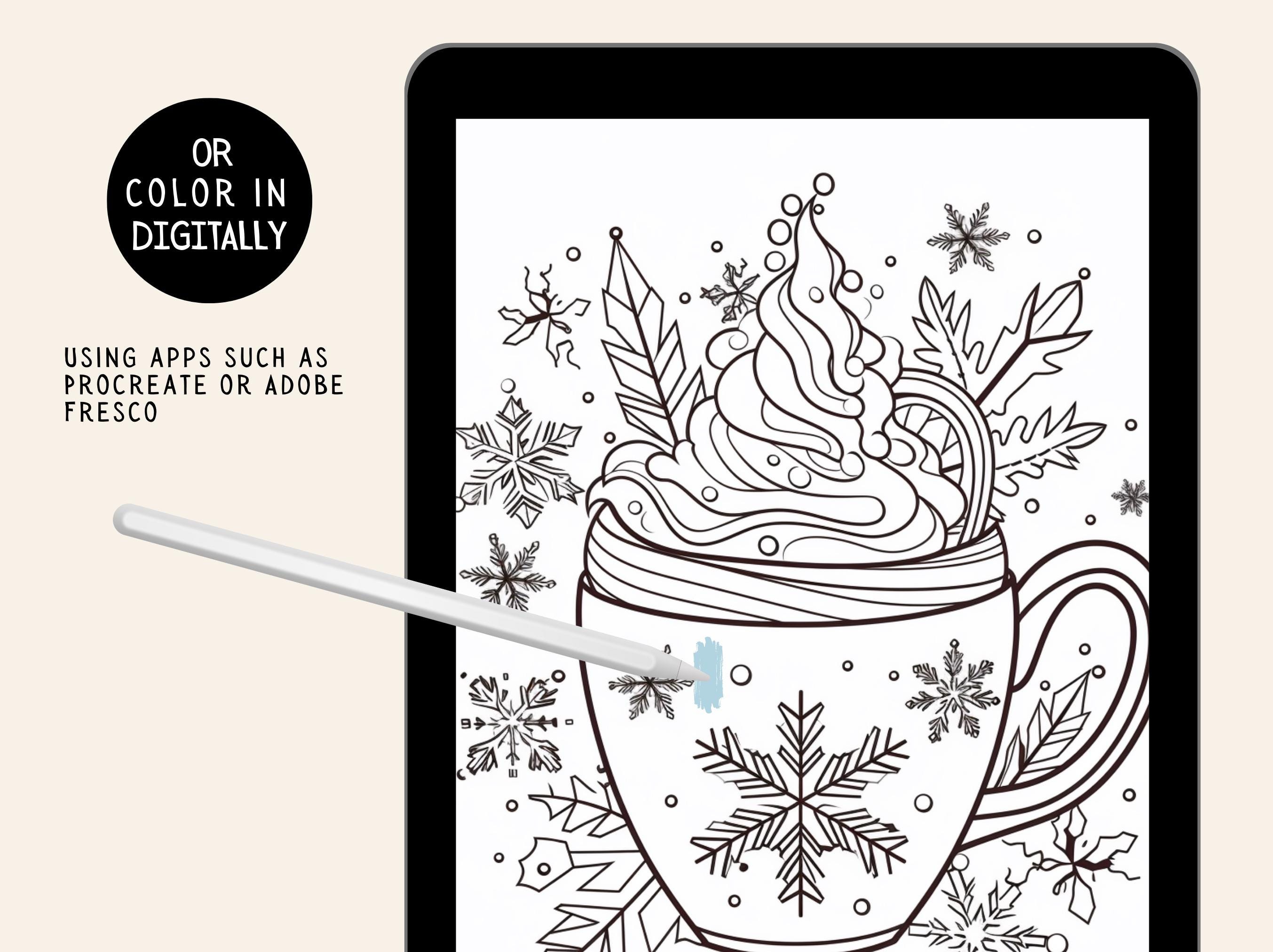 Cozy Winter Coloring Pages, Festive Drinks Printable Sheets, Hot ...