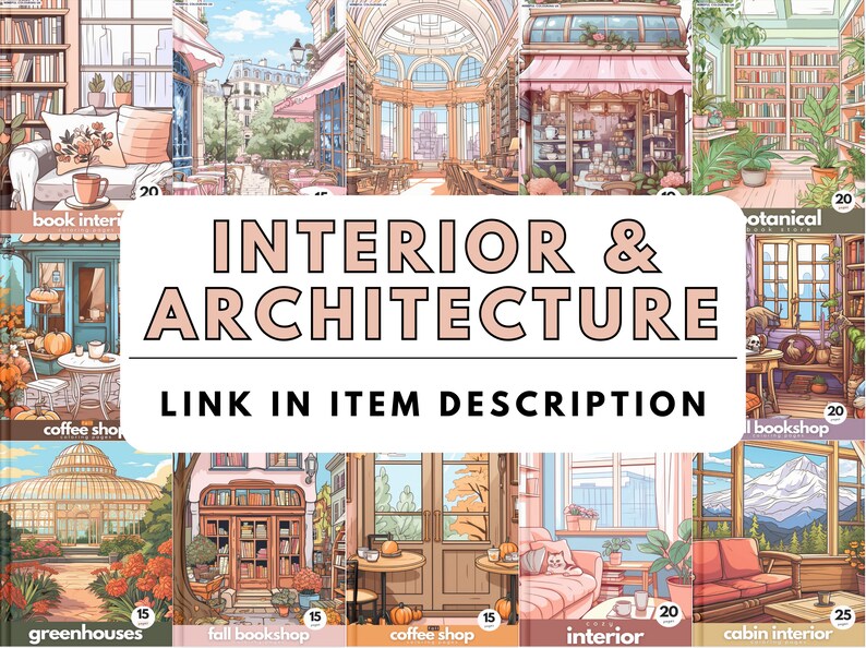 Cozy Spaces Coloring, Book Store Interior Colouring Pages, Botanical ...