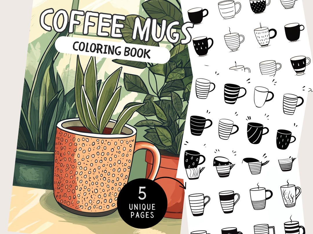 Coffee Coloring Page, Patterned Mugs Activity Sheet, 5 Printable ...