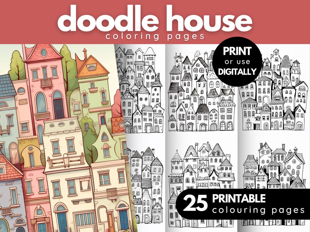 Houses Coloring Pages, Doodle Pocket House Coloring Book for Adults ...
