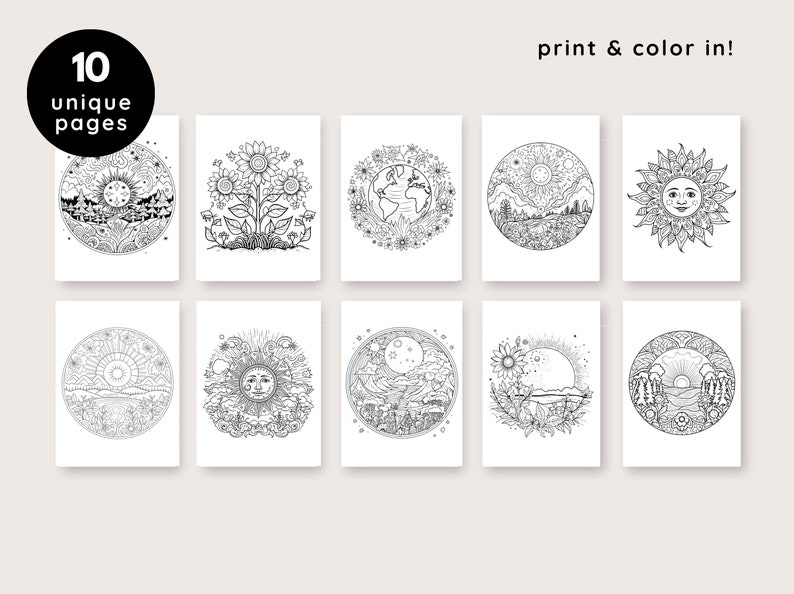 Summer Solstice Coloring Page, Mindfulness Adult Coloring Book, Floral ...