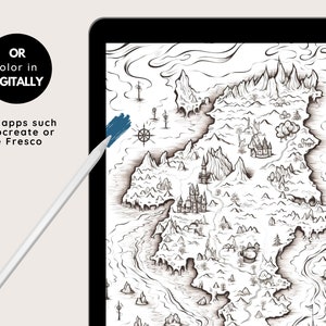 Fantasy Map Coloring Page, Mindfulness Adult Coloring Book, Magical ...