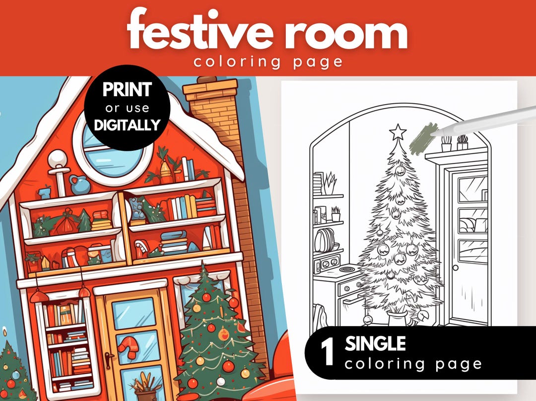 Pocket Room Coloring Page, Kawaii Cozy Corners Adults Coloring, Festive ...