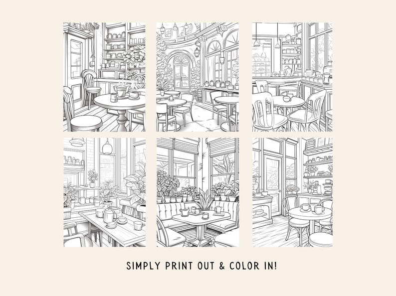 Adult Coloring Pages Coffee House, Cute Coffee Shop Coloring Book, Cozy ...