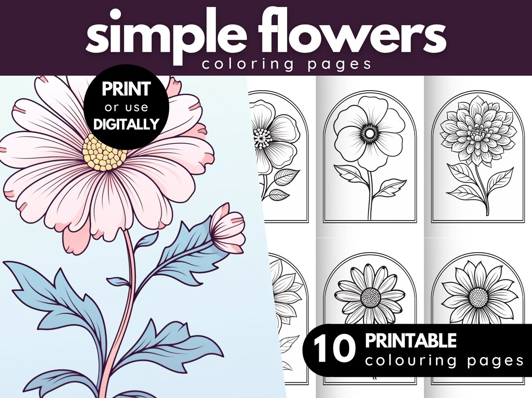 Simple Flower Coloring Book, Floral Coloring Book, Easy Adults ...