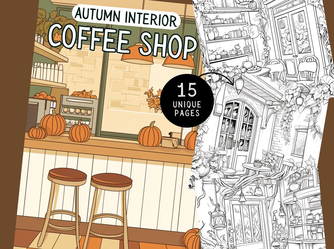 Adult Coloring Pages Coffee House, Cute Fall Coffee Shop Coloring Book ...