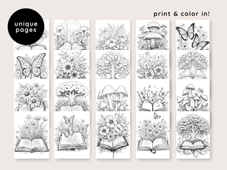 Mega Bundle Coloring Book, Adult Fantasy Coloring Pages, Magic Sheets ...