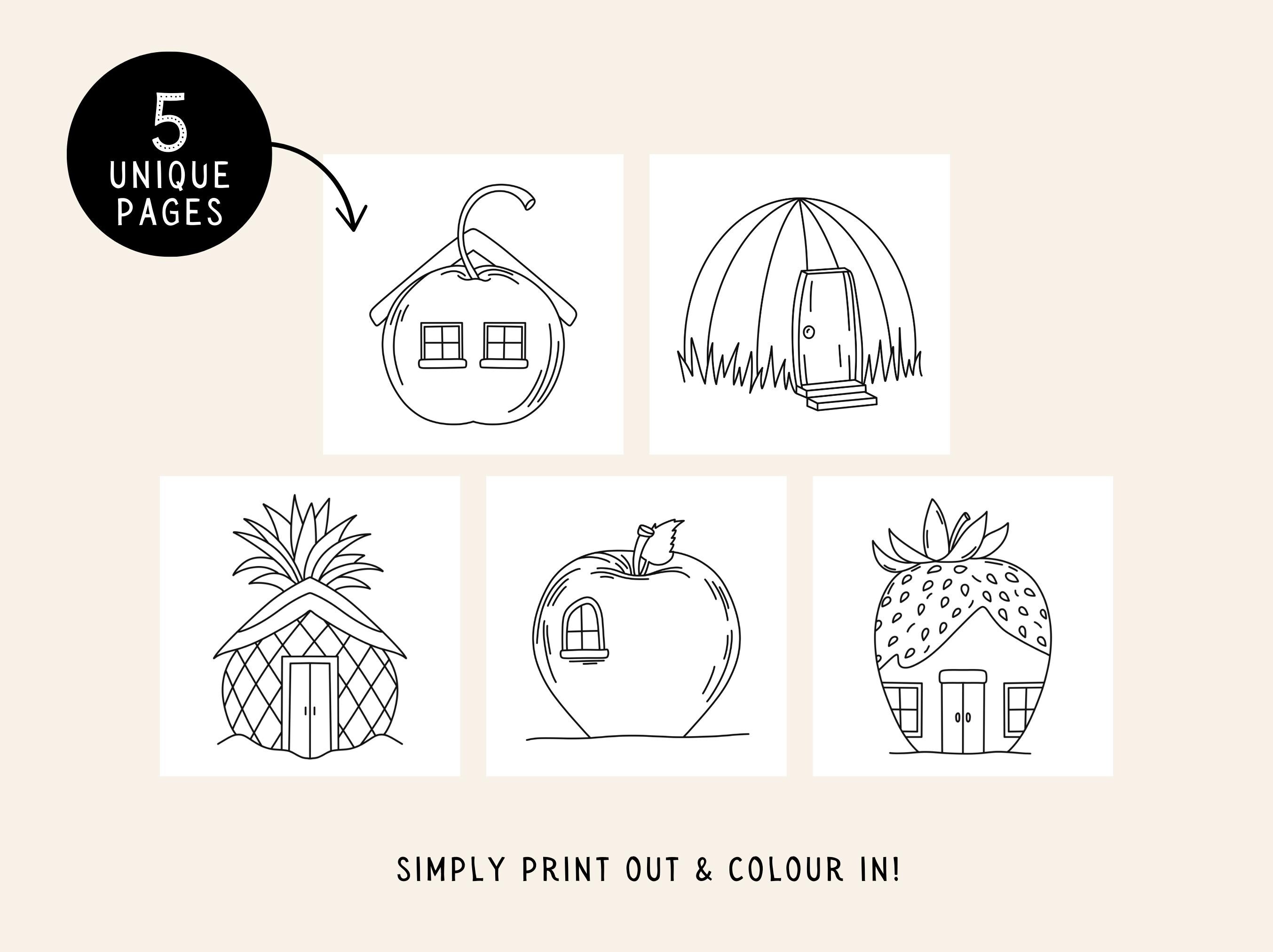 Fruit House Coloring Pages, Bold and Easy, Cute & Cozy Coloring Book ...