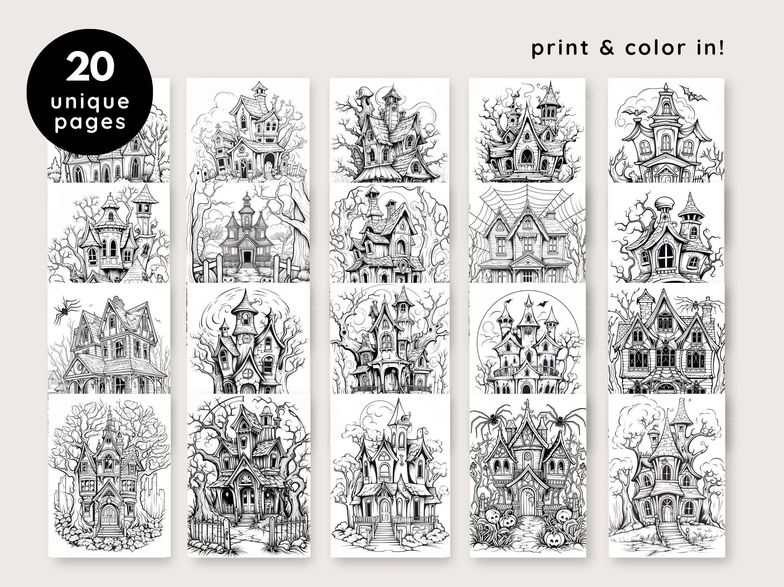 Haunted House Coloring Page, Halloween Coloring Book, Coloring for ...