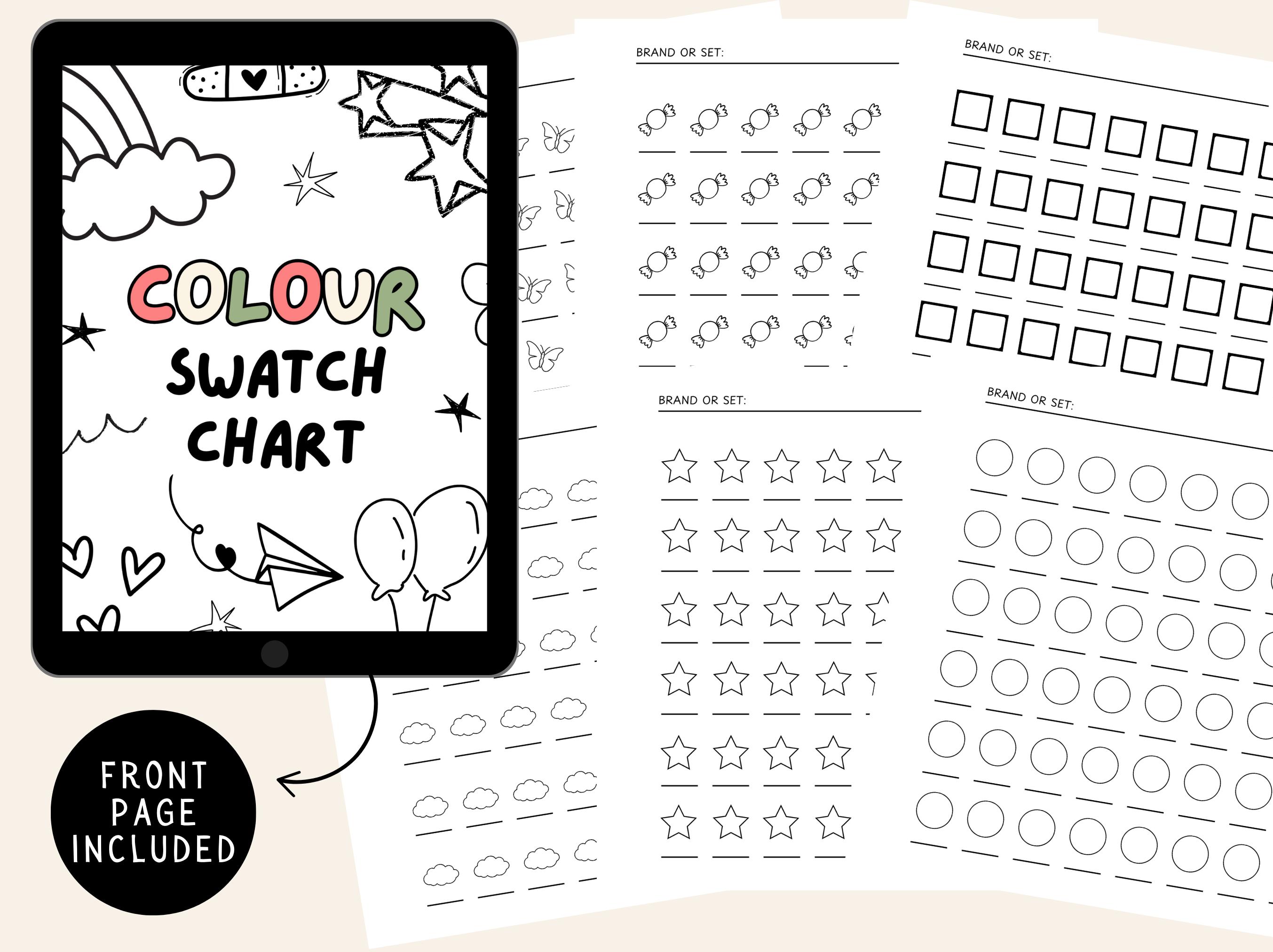 Color Swatch Chart, Colour Tester Template, Cute Cozy Coloring Swatches ...