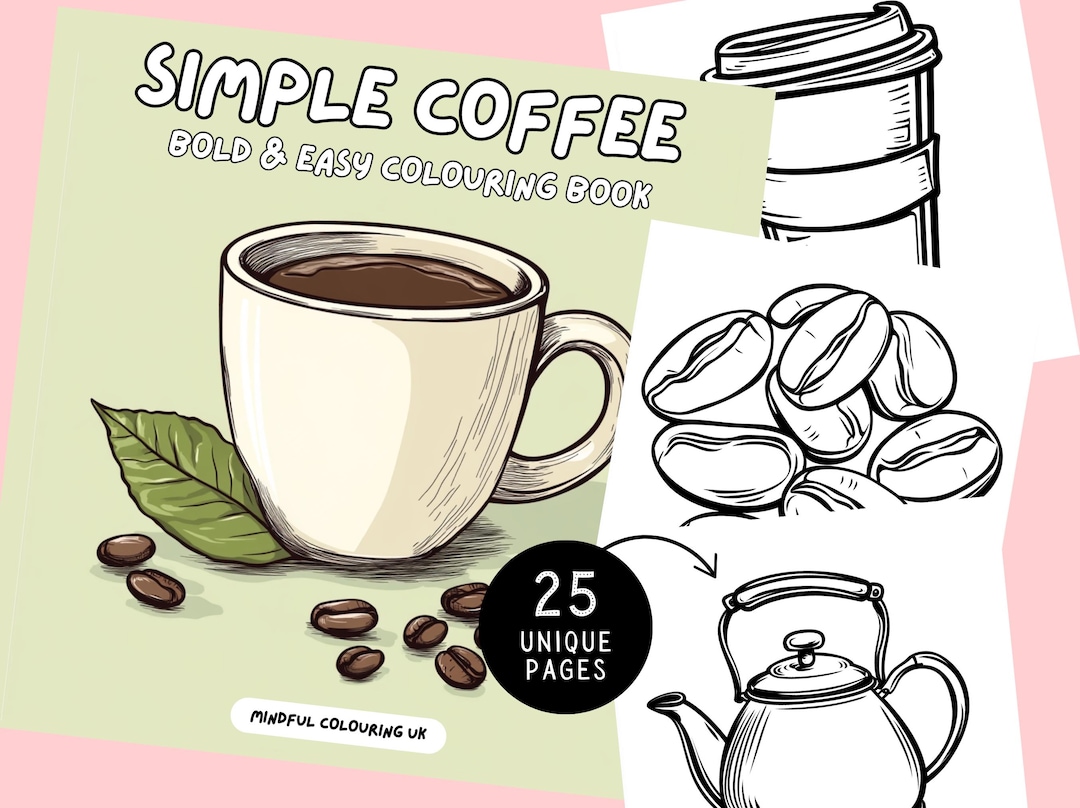 Simple Coffee Shop Coloring, Cute Coffee Lover Coloring Book, Easy to ...
