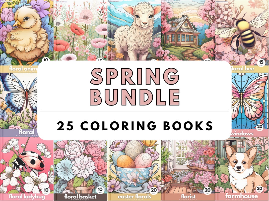 Mega Bundle Coloring Book, Coloring Pages for Adults, Spring Coloring ...