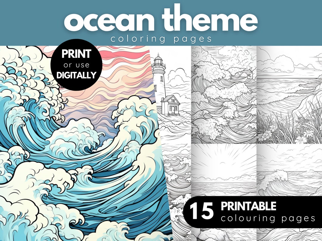 Ocean Theme Coloring Page Under the Sea Colouring Book, Seaside Holiday ...