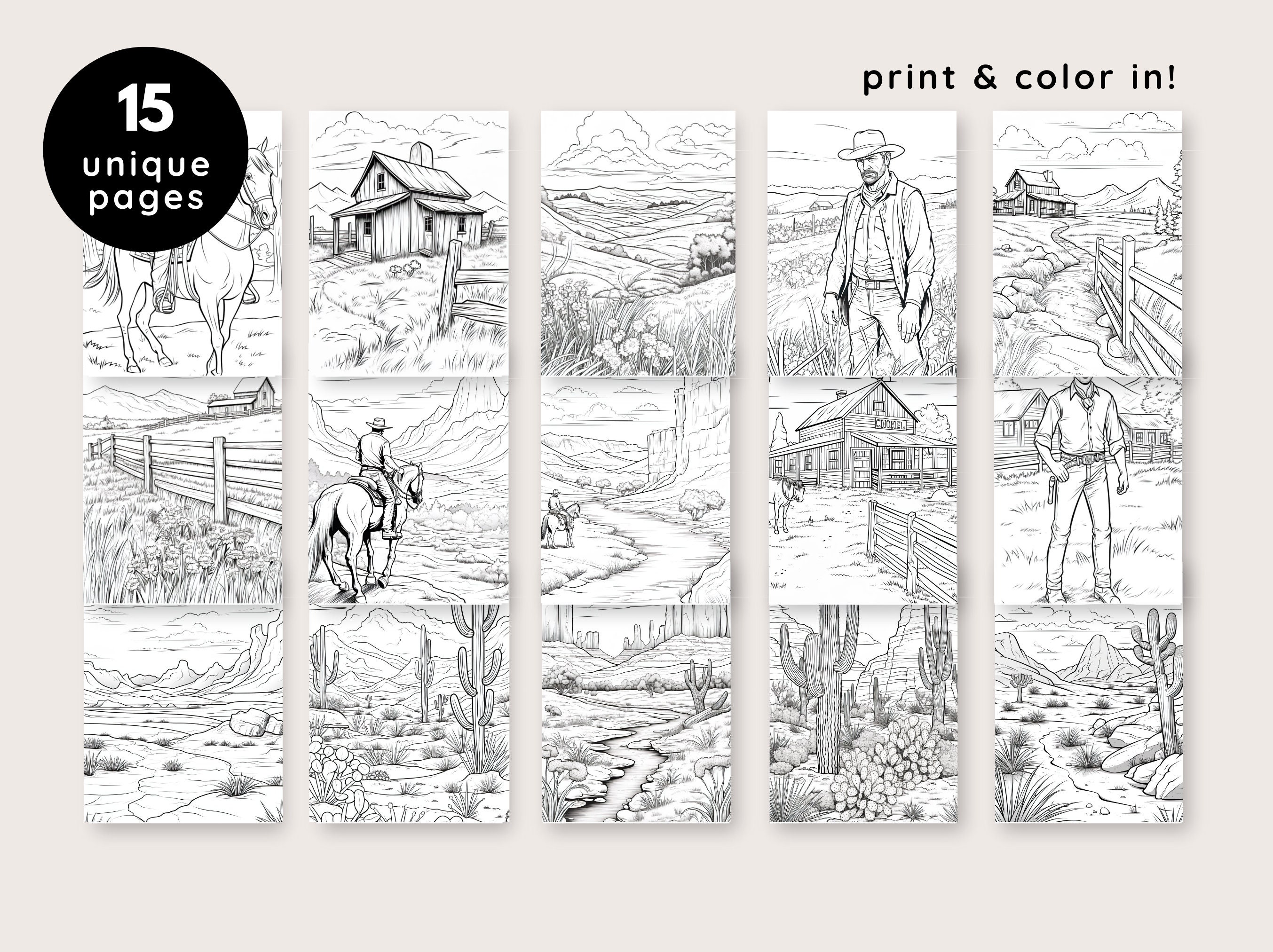15 Western Landscape Coloring Pages, Printable Ranch Colouring Book ...