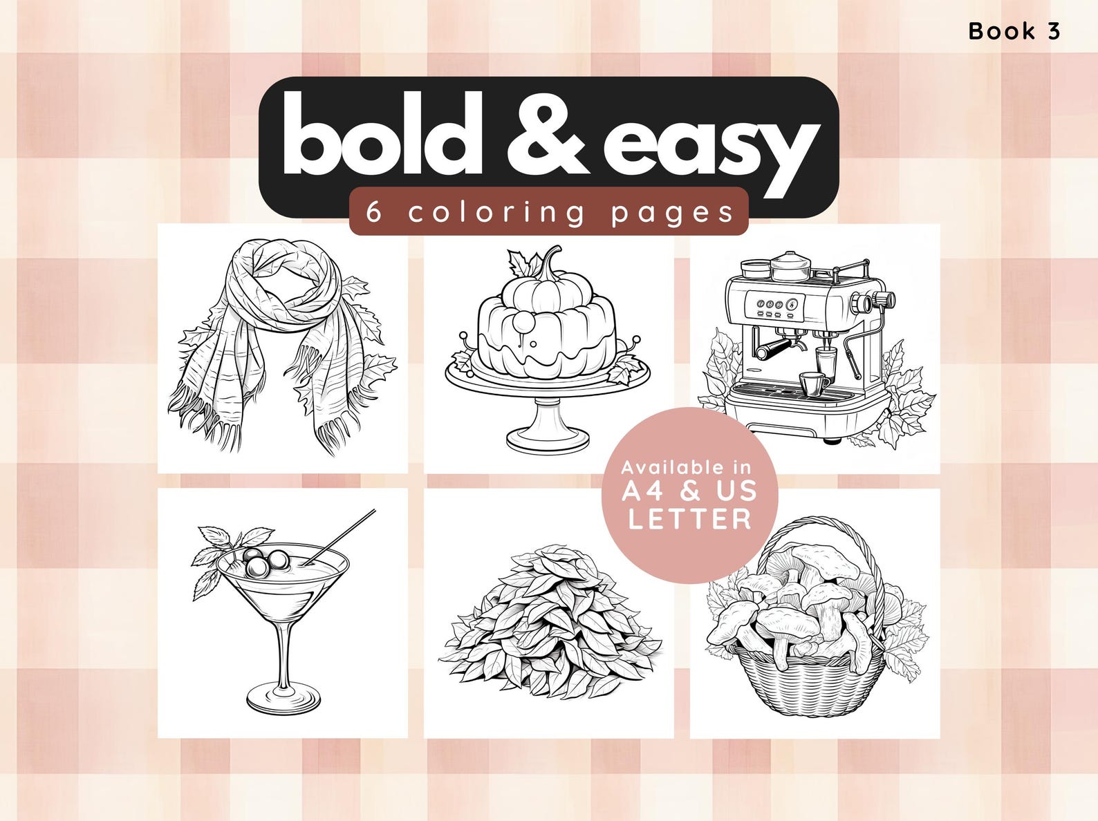 Bold and Easy Fall Coloring Page, 6 Simple Autumn Coloring Pages, Cute ...