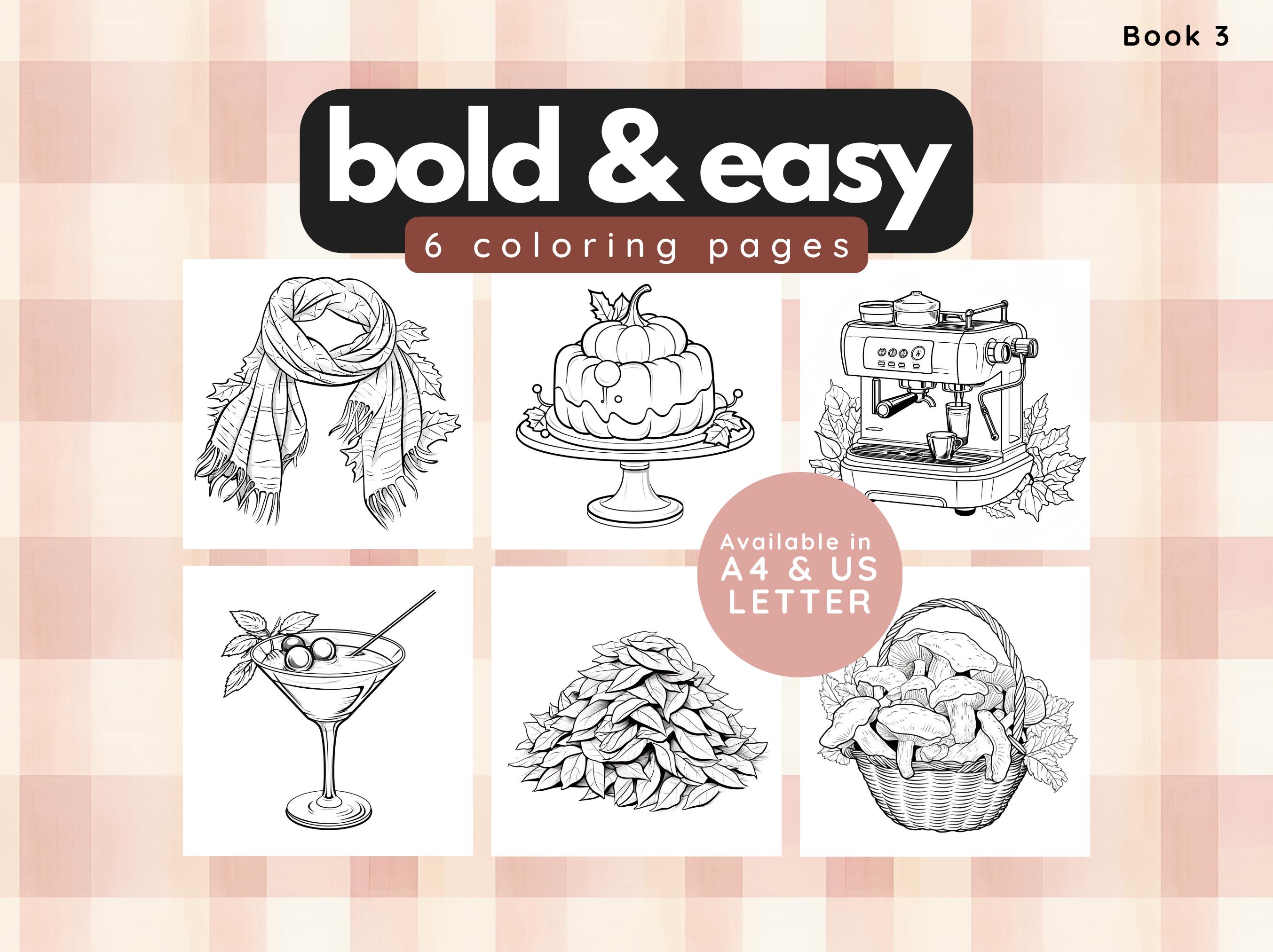 Bold and Easy Fall Coloring Page, 6 Simple Autumn Coloring Pages, Cute ...