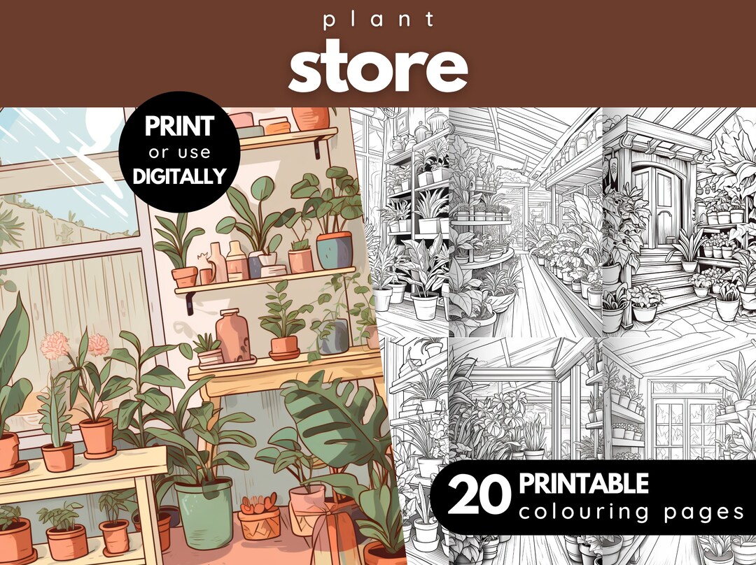 Adult Coloring Book Plants, Printable Plant Shop Interior Colouring ...