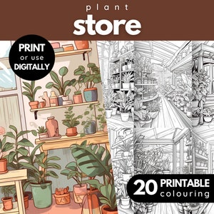 Adult Coloring Book Plants, Printable Plant Shop Interior Colouring ...