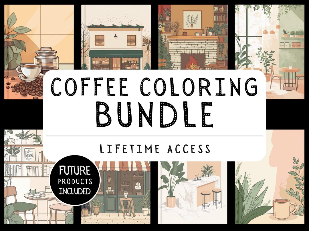 Coffee Coloring Book BUNDLE, Cozy Coffee Shop Coloring Books, Bold and ...